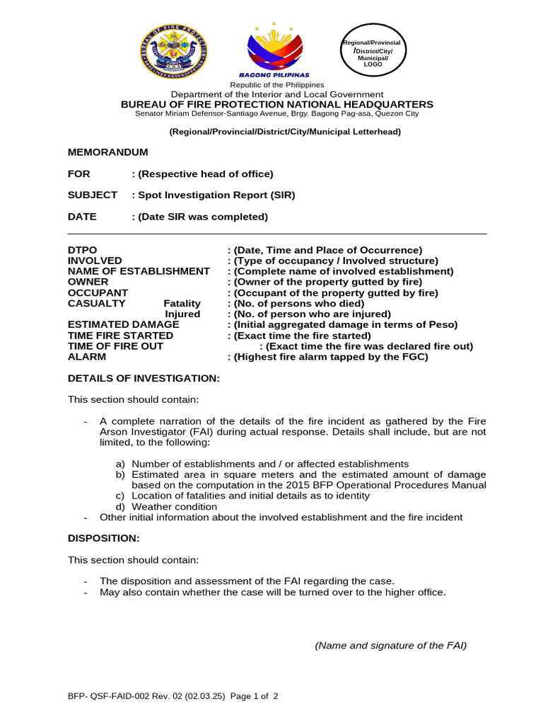 Fire Incident Spot Investigation Report | PDF