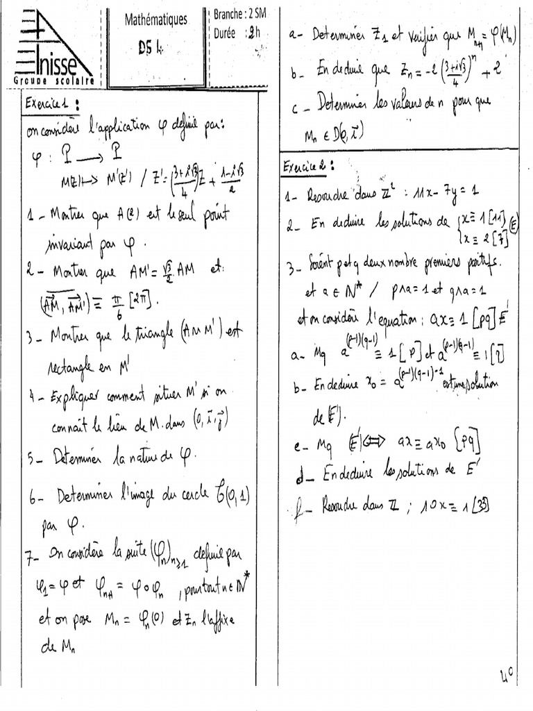 Devoir 3 Modele 1 Mathematiques 2 Bac SM Semestre 2 | PDF
