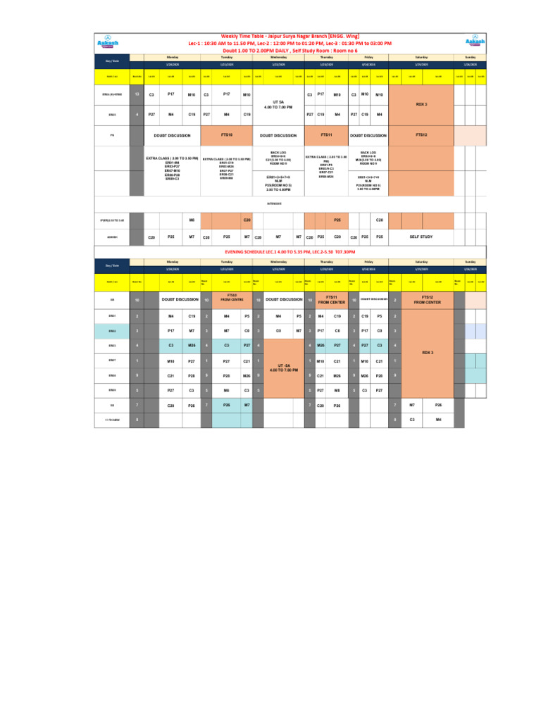 Time Table Engineering_20.01.2025 | PDF