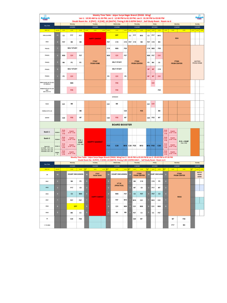 Time Table Engineering 13.01.2025 | PDF