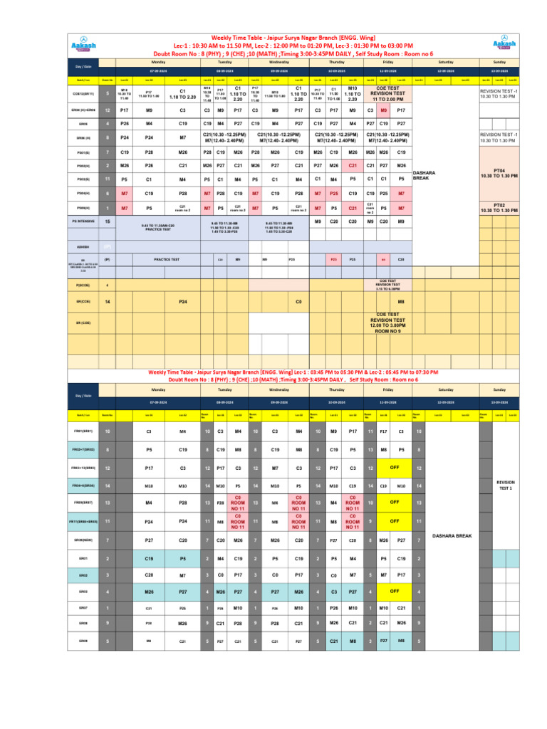 Time Table Engineering 07.10.2024 | PDF