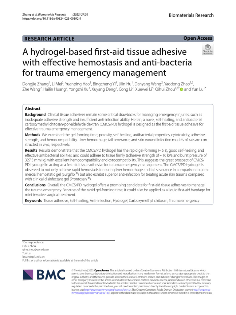 A Hydrogel-Based First-Aid Tissue Adhesive With Effective Hemostasis ...