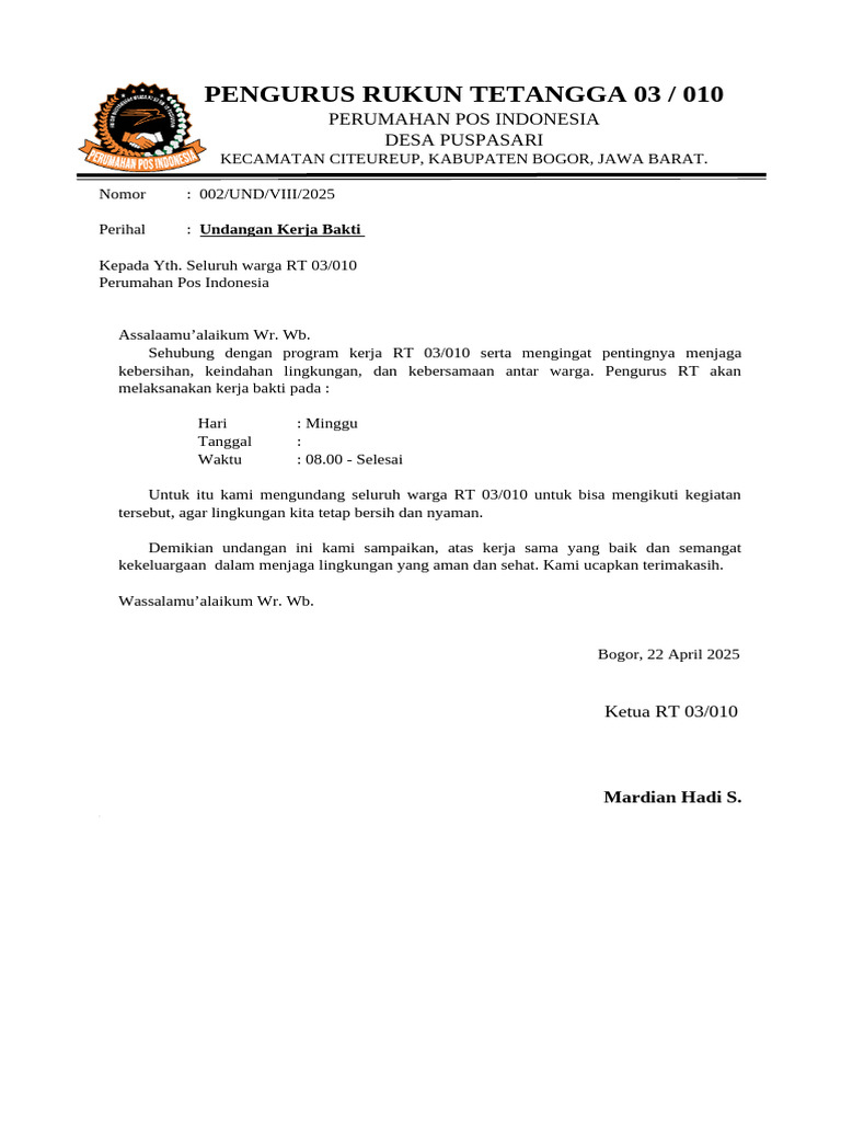 Surat Undangan Kerja Bakti | PDF