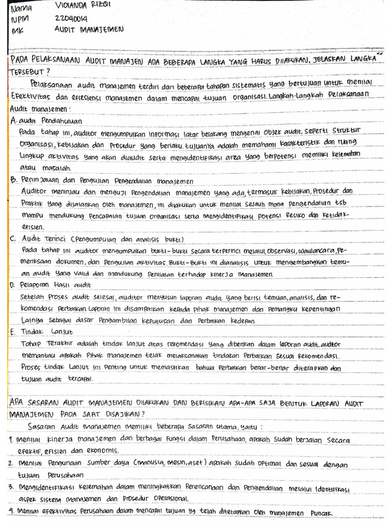 UTS Audit Manajemen (Violanda Rizqi 22040014) | PDF