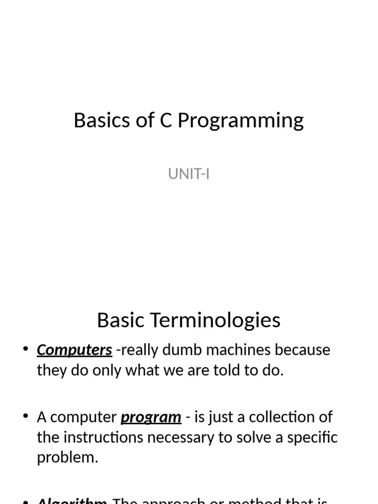 Unit I Basics of C Programming | PDF | Programming | Computer Program