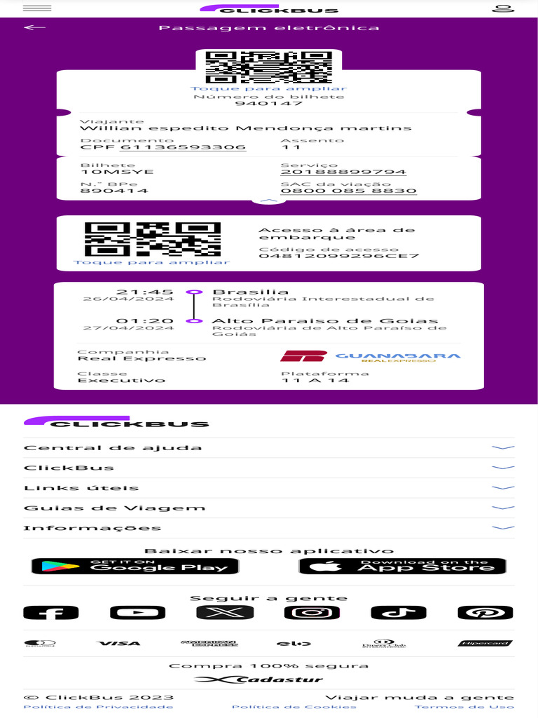 Bilhete Eletrônico ClickBus | PDF