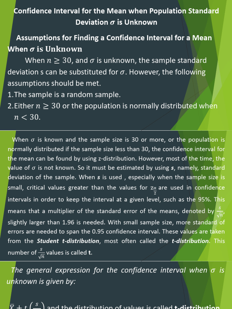 Confidence Interval When SD Is Unknown | PDF | Descriptive Statistics ...
