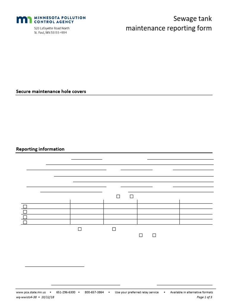 Tank Maintenance Reporting Form | PDF | Septic Tank | Environmental ...