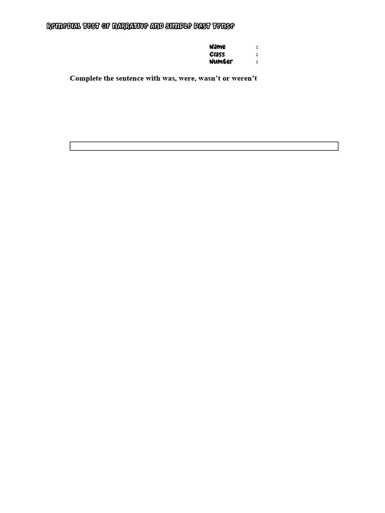 Remedial Test of Narrative and Simple Past Tense | PDF