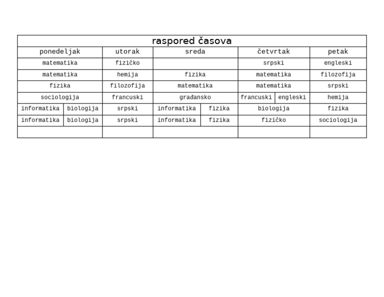 Raspored Časova | PDF