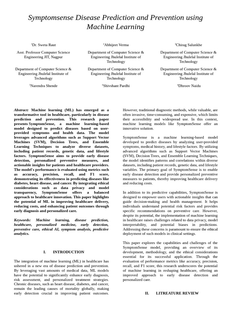 Machine Learning for Disease Prediction | PDF | Machine Learning ...