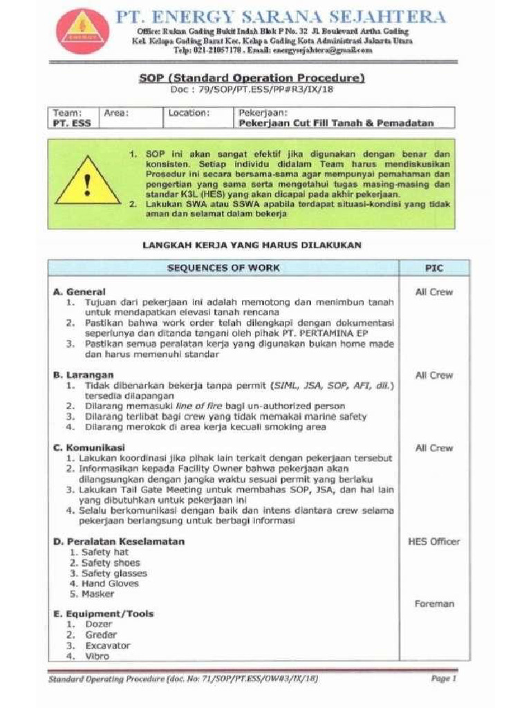 SOP Cut Fill Tanah & Pemadatan | PDF