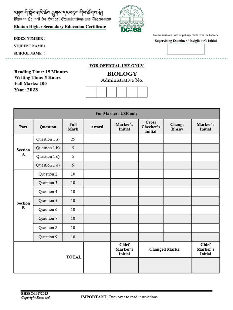 Bhsec 2023 Bio CP | PDF