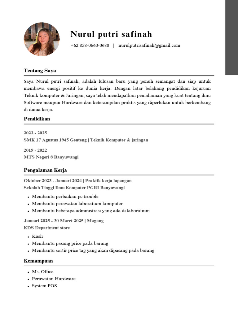 CV - Nurul Putri Safinah | PDF