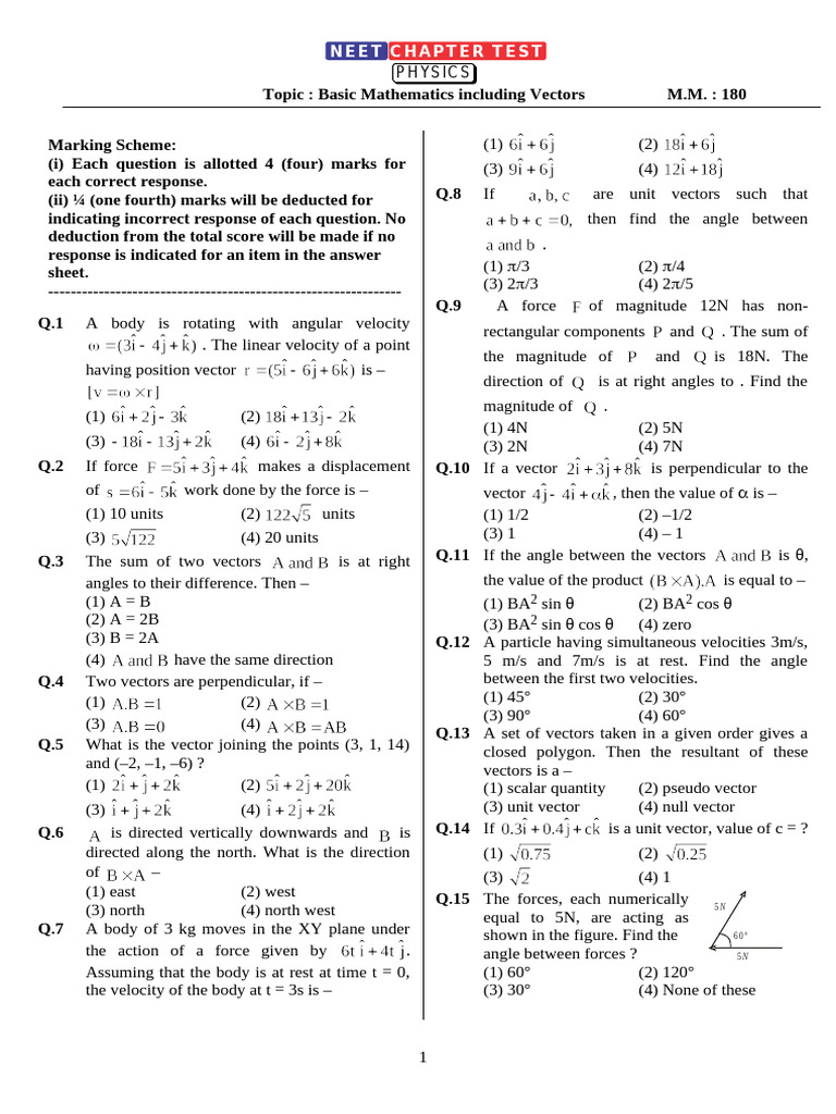 XI-Physics Chapter Test-1 - Basic Mathematics Including Vectors | PDF ...