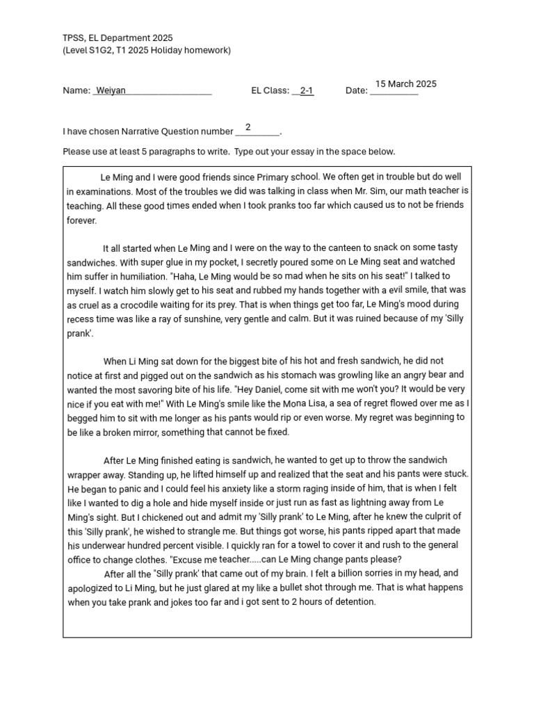 Kami Export - Weiyan Toe Luu (TPSS) - Writing - Template | PDF