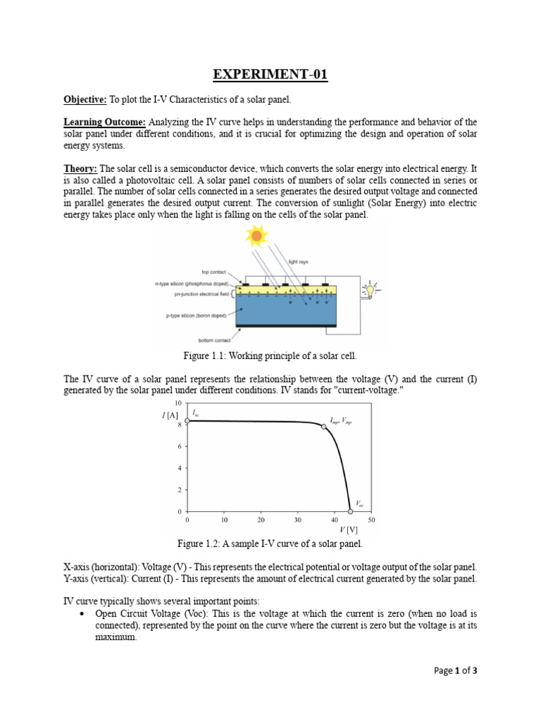 Experiment 01 I-V Curve | PDF | Solar Panel | Electricity