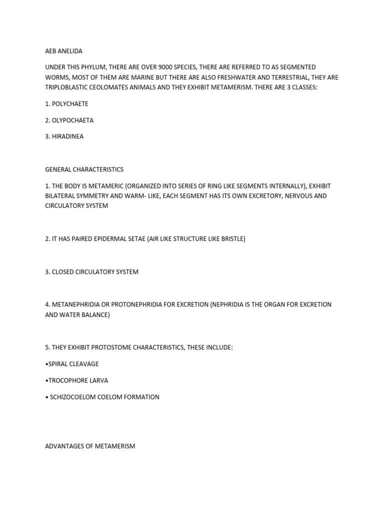 AEB ANELIDA-WPS Office | PDF | Biology | Zoology