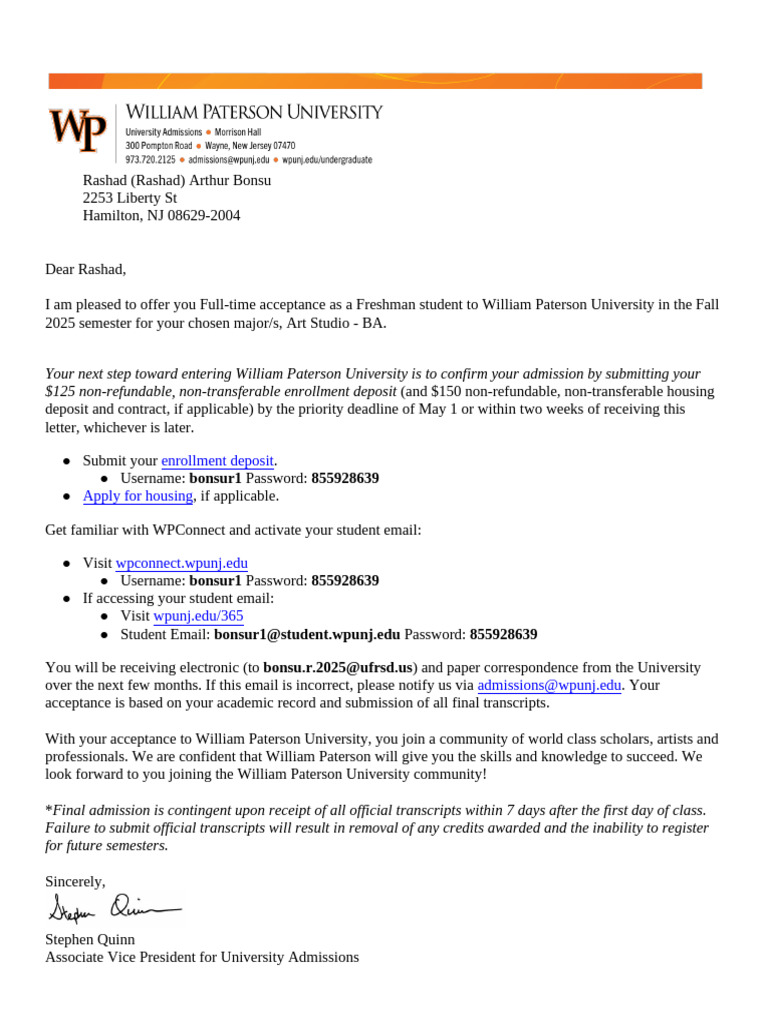 William Paterson Letter | PDF