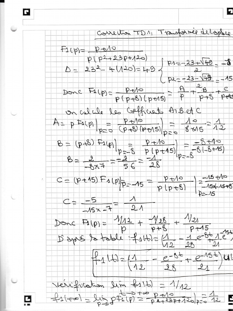 Correction TD1 Laplace | PDF