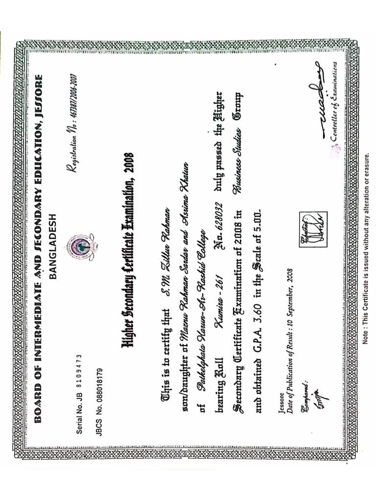 HSC Certificate | PDF