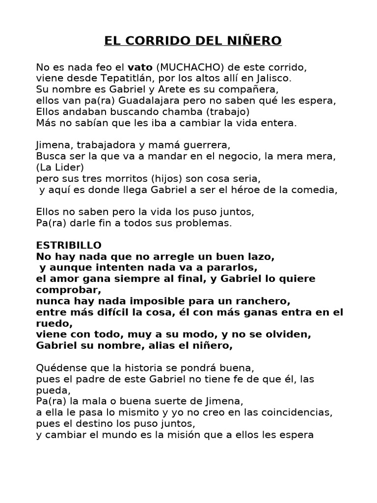 EL CORRIDO DEL NIÑERO | PDF