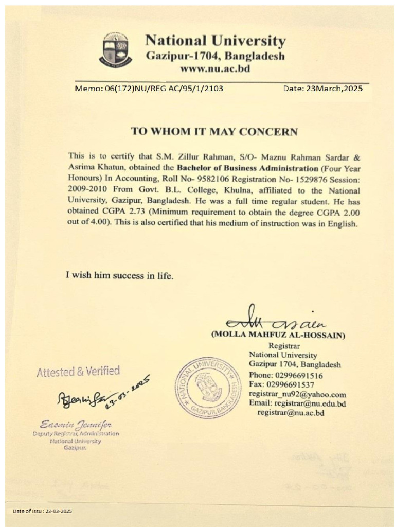 MOI Certificate | PDF