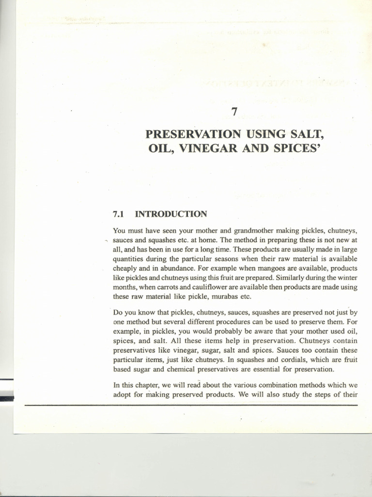 Chapter-7 Preseration Using Salt, Sugar, Oil | PDF | Chutney | Pickling