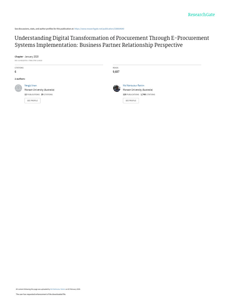 Understanding Digital Transformation of Procurement Through E Procurement Systems Implementation ...