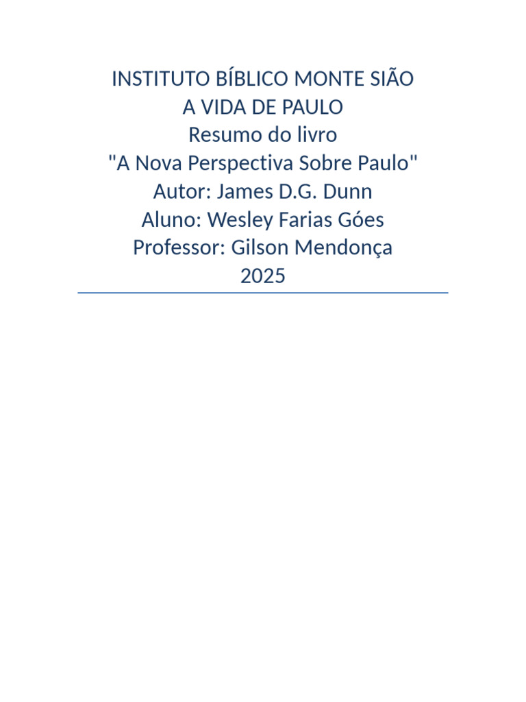 Resumo Profundo Nova Perspectiva | PDF | Apóstolo Paulo | Fé