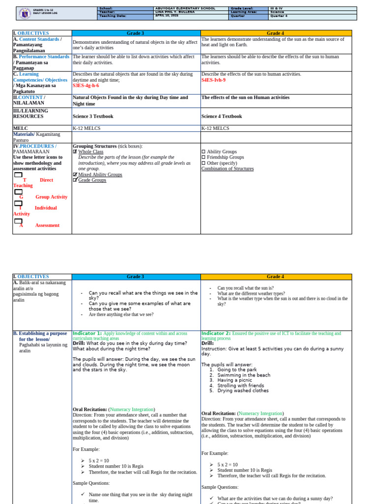Science 4 & 5 Lesson Plan | PDF | Light | Meteoroid