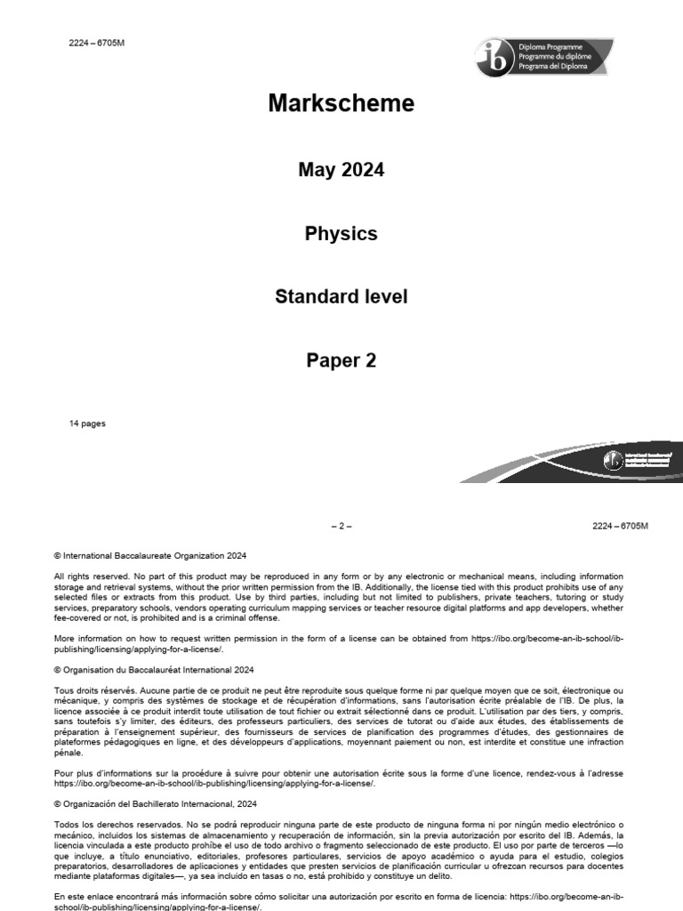 Physics Paper 2 TZ1 SL Markscheme | PDF | Force | Physics