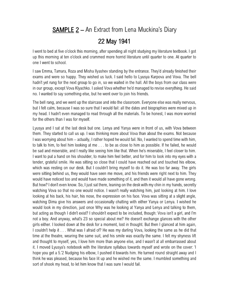 Sample Diary 2 - An Extract From Lena Muchina's Diary | PDF