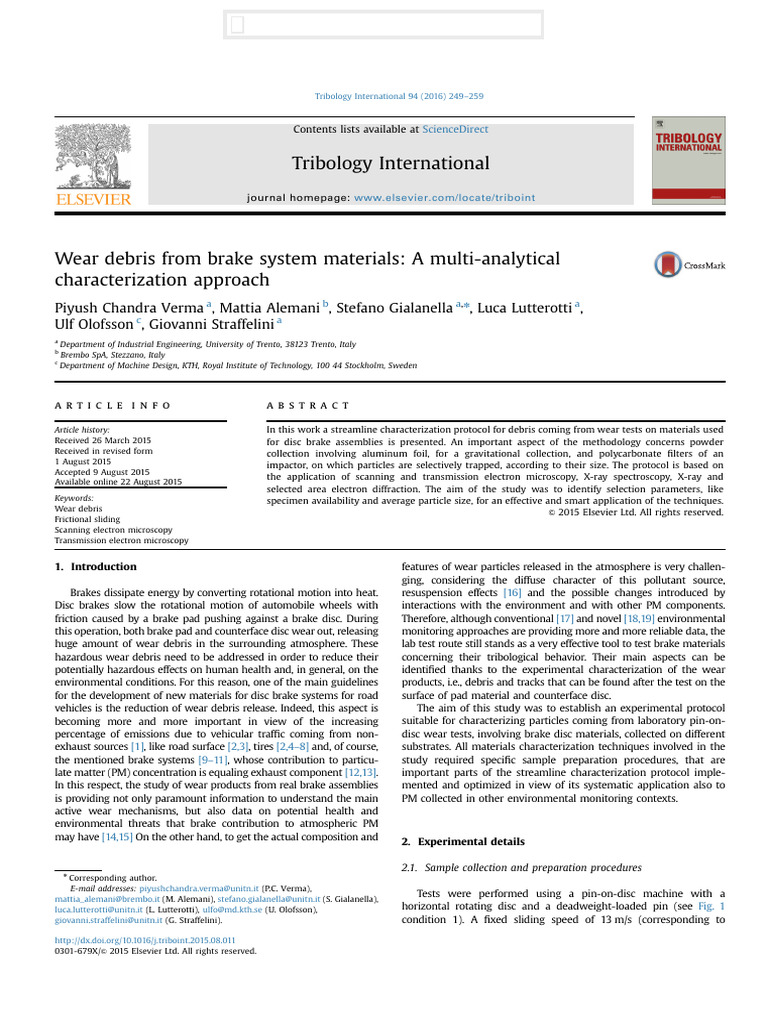 Brake Wear Debris Analysis Techniques | PDF | Transmission Electron ...