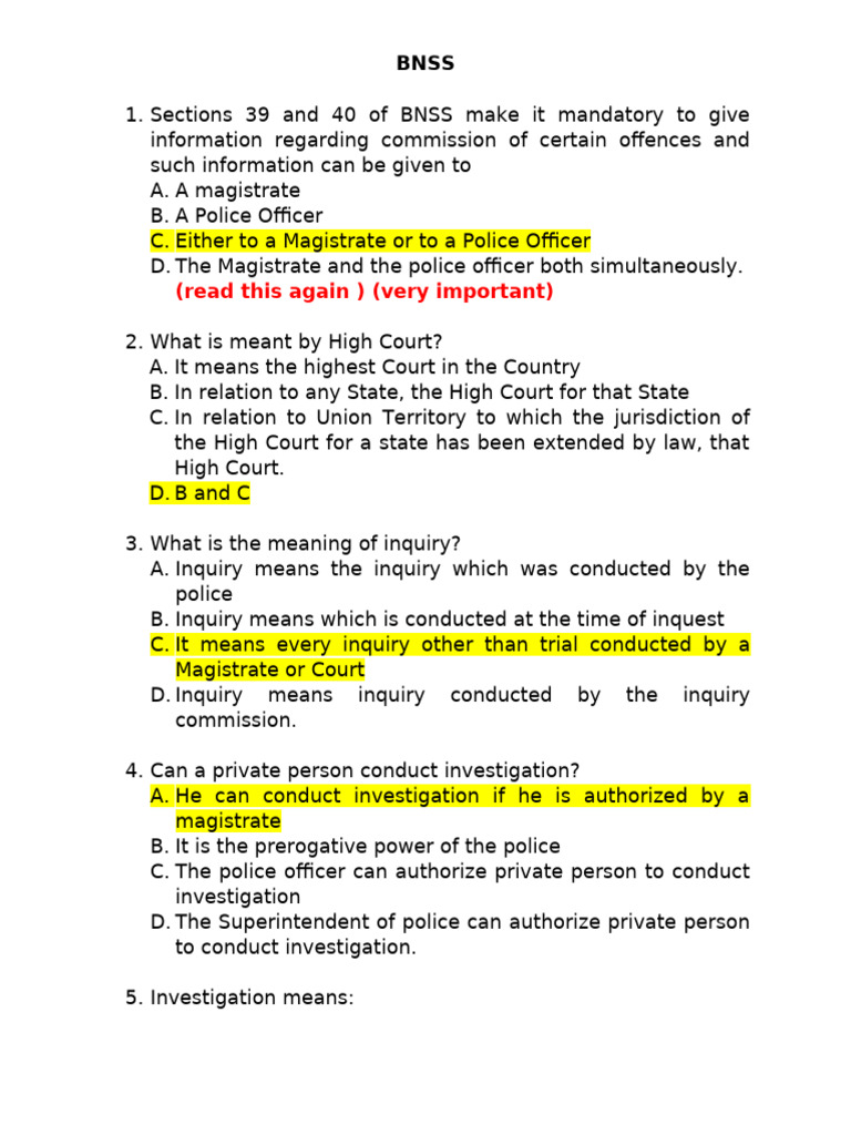 BNSS 1 Final (1) .Docx Test 2 | PDF | Magistrate | Arrest
