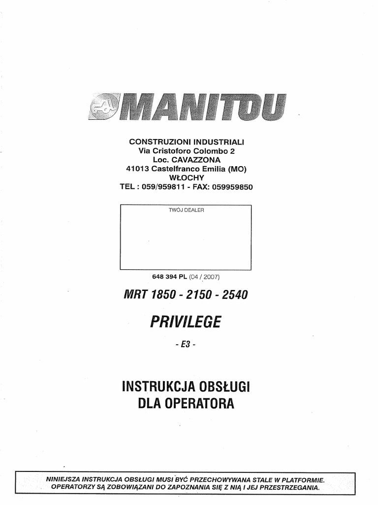 Manitou MRT 1850; 2150; 2540 | PDF