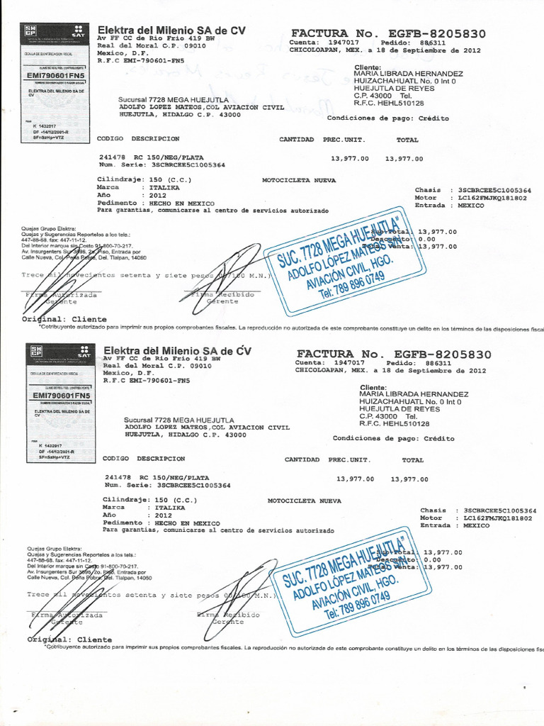 Factura Original Moto | PDF
