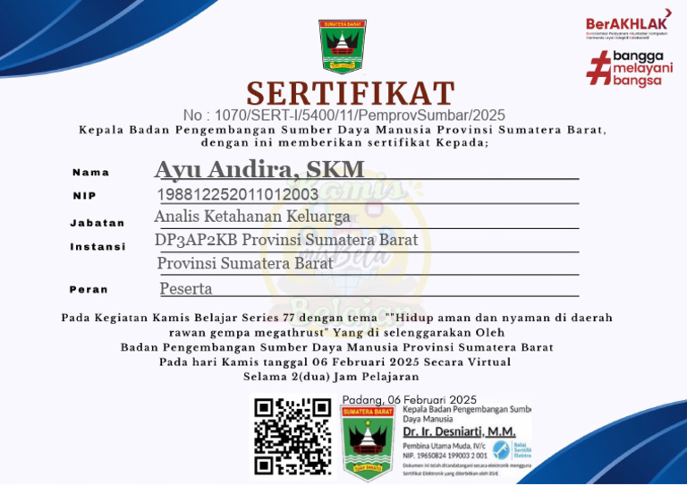 Sertifikat Ayu Andira, SKM-1 | PDF