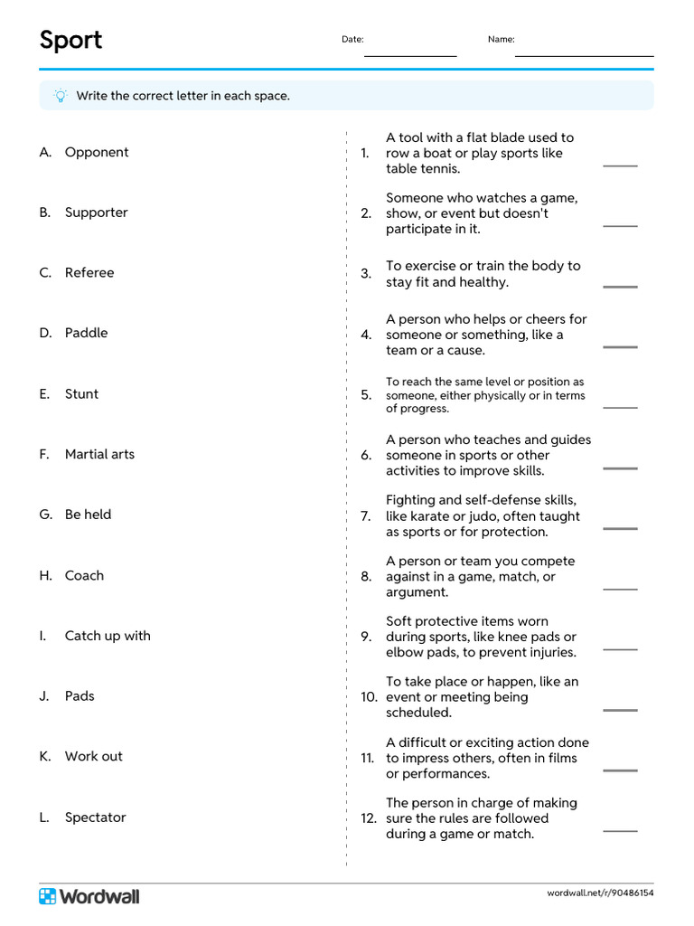 Sport Match Up Write The Answer | PDF | Sports
