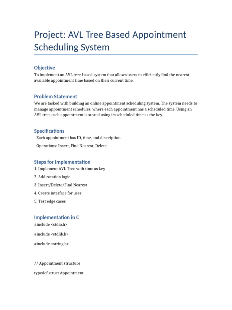 AVL Appointment Scheduling Complete Project | PDF | Computer Science | Computing