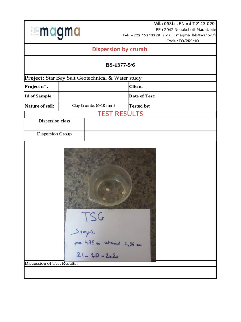 Dispersion Crumb Chemical Sheet Test | PDF