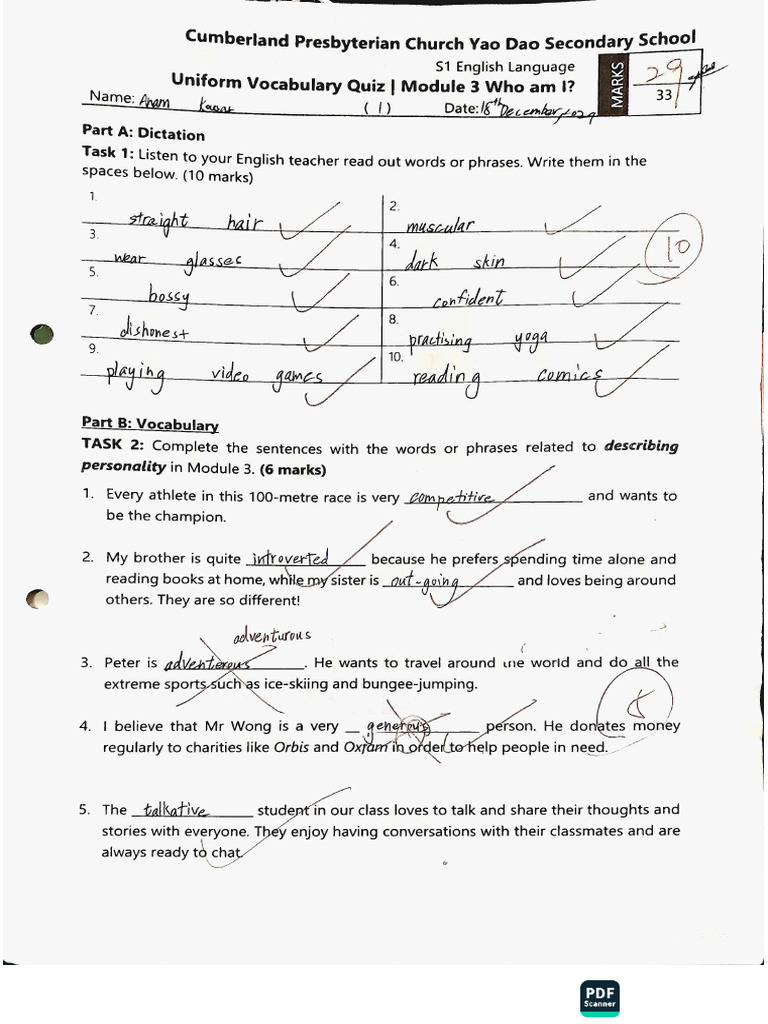 Uniform Vocabulary Quiz Module 3 Who Am I Ans | PDF