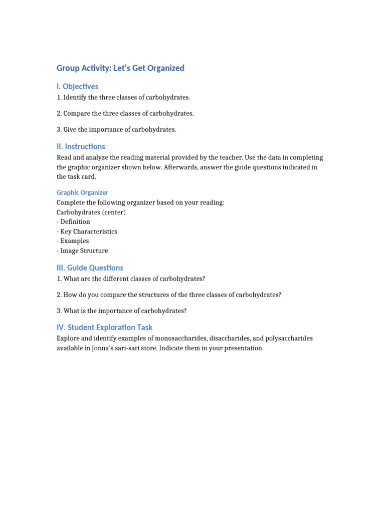 Lets Get Organized Activity | PDF