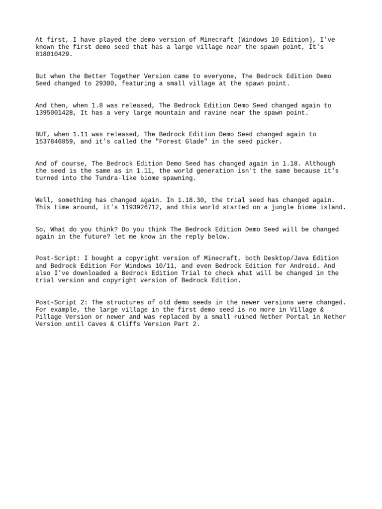 My Og Minecraft World Seeds | PDF