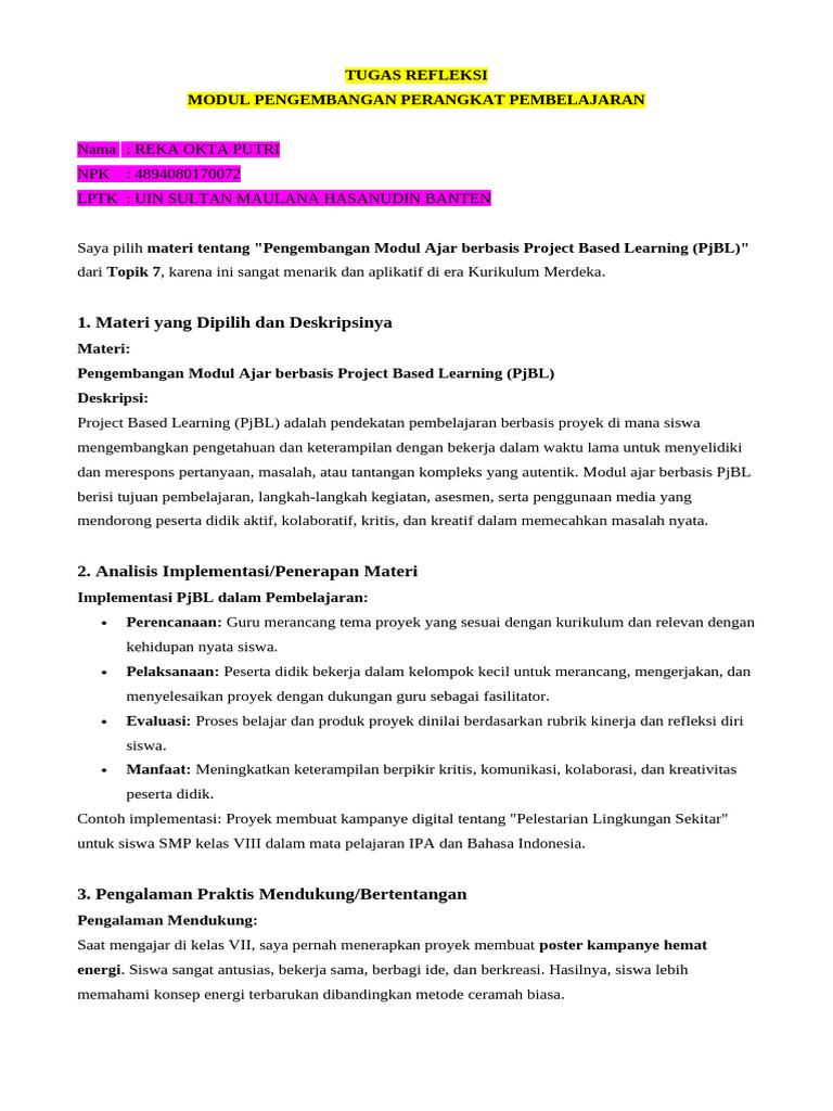 Tugas Refleksi Modul PPP | PDF