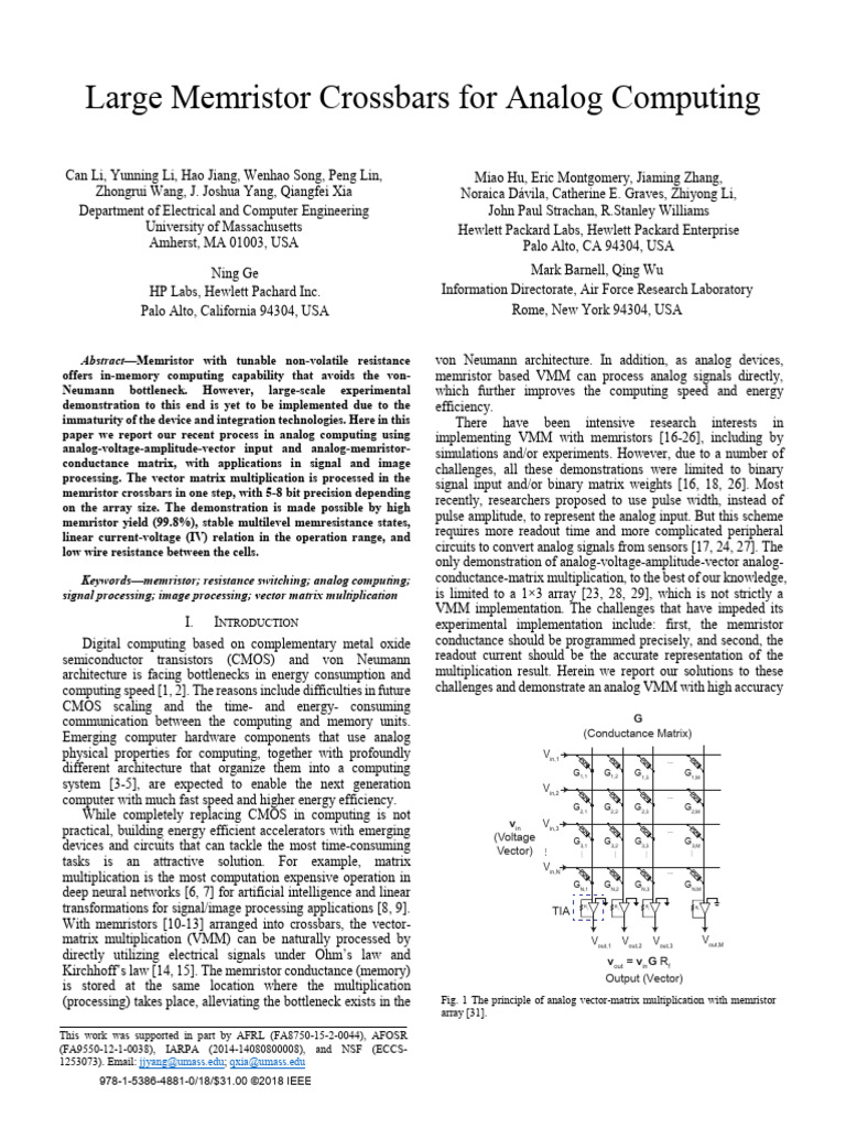 2018_Analogue signal and image processing with large memristor crossbars | PDF | Data ...