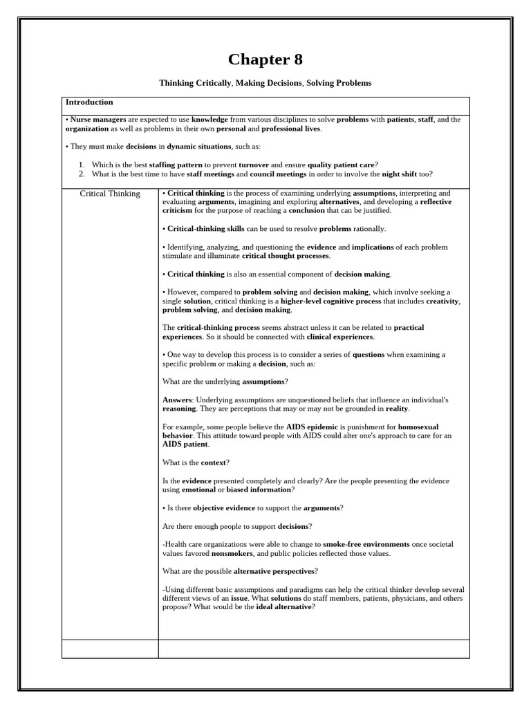 Chapter 8thinking Critically, Making Decisions, Solving Problems | PDF | Critical Thinking | Thought