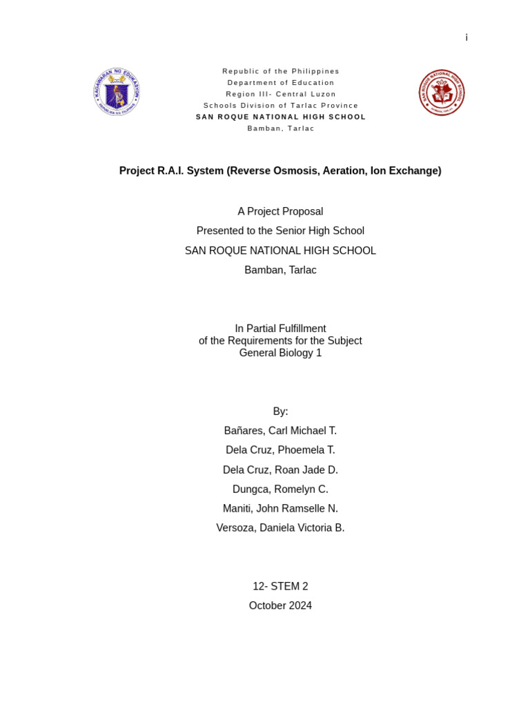Stem Genbio Proposal Final Pdf Water Purification Drinking Water