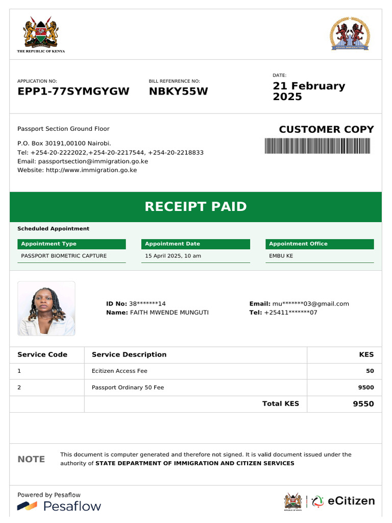 Epp1 77symgygw Immigration Receipt 2 | PDF | Passport | National Security