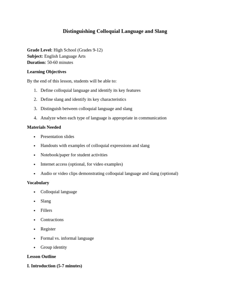 Colloquial Language and Slang | PDF | Slang | Applied Linguistics